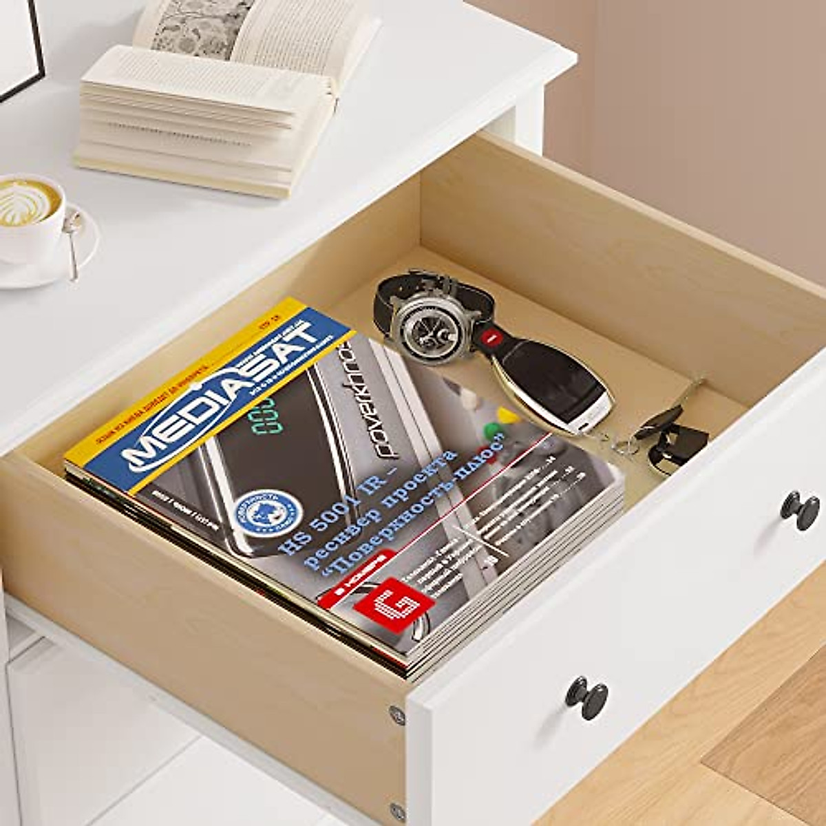 Hasuit 6 Drawer Double Dresser, 51.5''W Wood Dresser Chest with Wide Storage Space, Storage Tower Clothes Organizer, Large Storage Cabinet for Bedroom, Living Room, Hallway (Modern White)