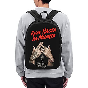 HQEKMS Real Hasta La Muerte Backpack,17Inch Lightweight Bookbag with USB Charging Port Travel Casual Backpack, Black, One Size