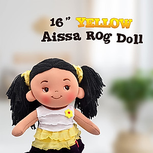 Linzy Plush 16" Yellow Aissa Rag Doll for Girls, Soft Plush Rag Doll, Sleeping Cuddle Buddy for Toddlers, Infants and Babies, Muñecas de trapo para niña, First Doll for Kids, Safe for All Ages
