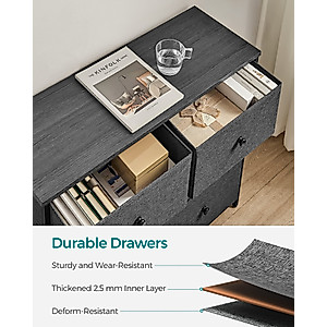 SONGMICS Dresser for Bedroom, Chest of Drawers, 6 Drawer Dresser, Closet Fabric Dresser with Metal Frame, Gray and Black with Wood Grain ULTS323G22, 11.8”D x 31.5”W x 27.1”H