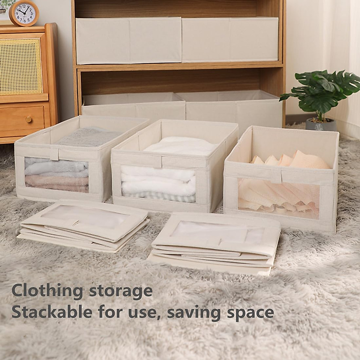 CHANYEEKIT Linen Storage Bins Wardrobe Storage Baskets Shelf Organizer Containers for Organizing Clothing, Jeans, Toys, Books, Shelves, Closet Organizers