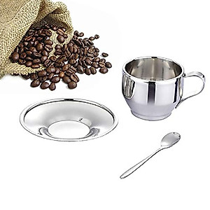 Jasni Stainless Steel Coffee Cup Coffee Mugs Espresso Cups and Great Cappuccino Cups with Spoon and Saucer Gift Idea for Coffee and Tea Lovers (4)