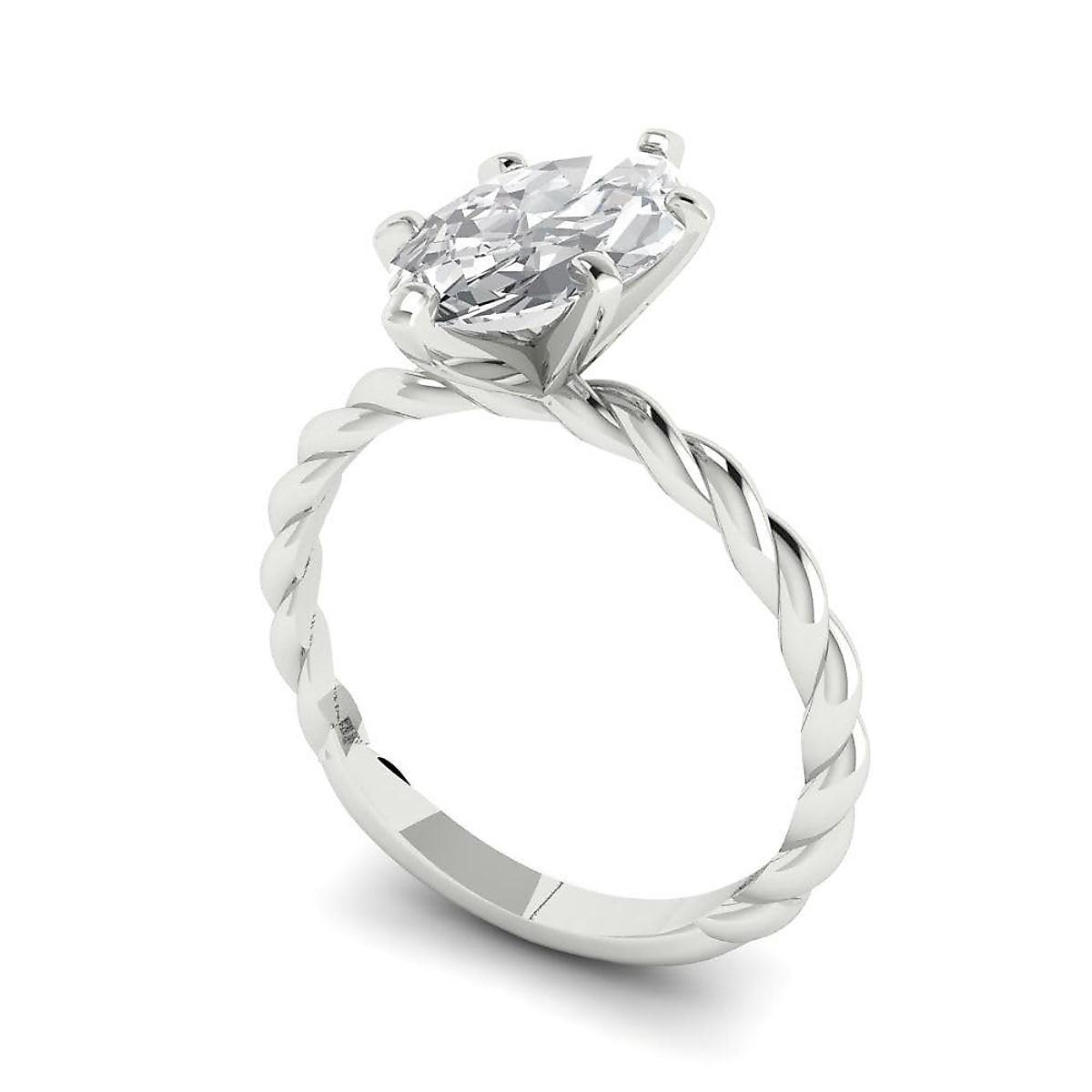 2 Ct Brilliant Marquise Cut Clear Simulated Diamond 14K White Gold Solitaire Engagement Promise Bridal Ring Size 6.25