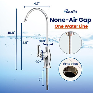 Puroflo Chrome Reverse Osmosis Faucet, NSF Certified Lead-Free Drinking Water Faucet for Under Sink Water Filtration System and RO System, Non-Air Gap Chrome RO Faucet, Filtered Water Faucet FLR-575CP