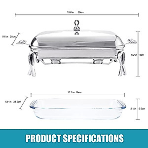 ORDINNER KIT Chafing Dish Buffet Set Server Stainless Steel Chafing Dishes Oven Safe Glass Rectangle Food Warmer for Parties 2.9L