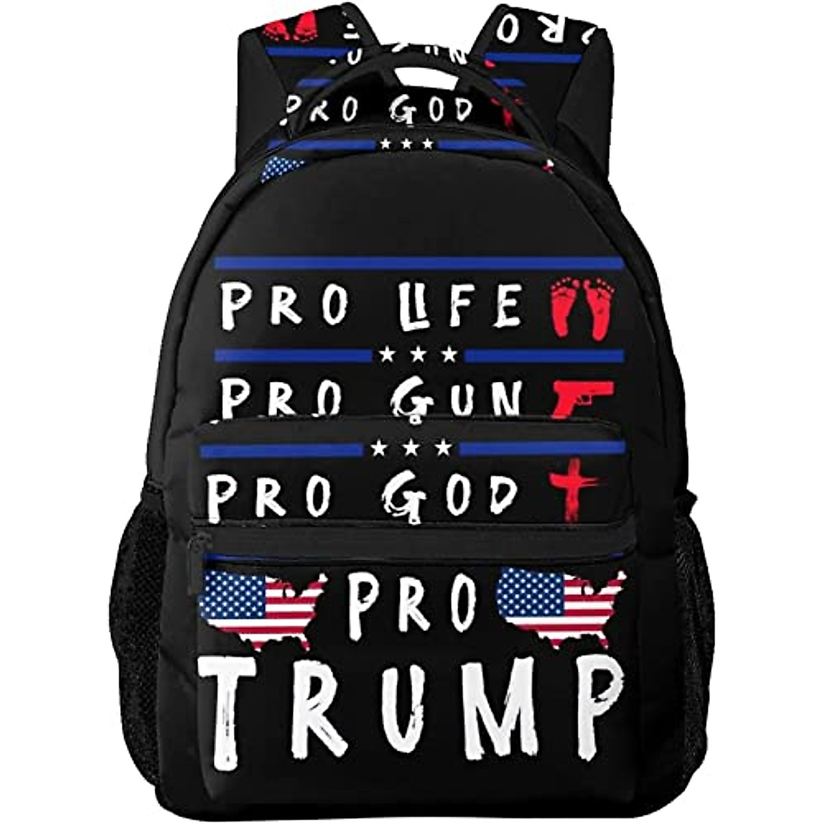 Pro Life Pro Gun Pro God Pro Trump Laptop Backpack School Bookbag, Polyester Anti-Theft Stylish Casual Daypack Bag with Luggage Strap, Travel Business College School Bookbag