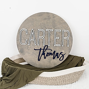 Custom Round Nursery Name Sign, Personalized Wooden Wall Plaque, 12" 18" 24", 30" 3D Wall Art for Children & Kids Rooms, Baby Shower, Hickory Hollow Designs (Carter Thomas)