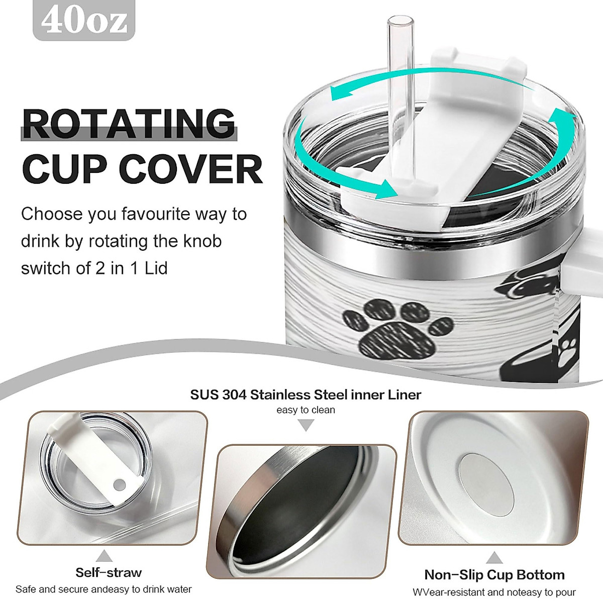 FOCIUZTA 40oz 404 Stainless Steel French Bulldog Themed Tumbler, Insulated & Festive Design, Ideal Gift for Dog Lovers, Easter Gift Cup