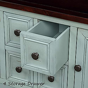 P PURLOVE Console Table Buffet Table with Storage Drawers Cabinets and Bottom Shelf (Antique Blue)
