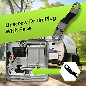 RV Water Heater Drain Plug Kit, Include Angled Wrench, 4 Pieces 1/2" NPT Replacement Plugs and 1 Roll PTFE Tape