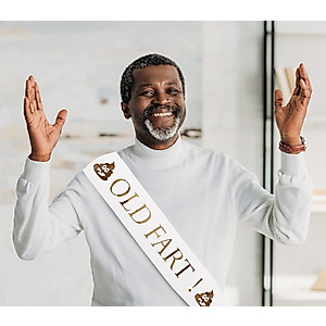 Old Fart Sash – Classic Celebration Sash Birthday and Retirement Brown Foil Sash with Oversized Safety Pin for Both Men and Women. Ideal for Work Parties, Events, and Decoration by JPACO