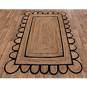 Scallop Pattern Jute Bohemian Area Rug (Black, 2'x3')