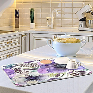 Tatenale Floral Kitchen Drying Mats for Dishes Washable 18 x 24 Absorbent Dish Draining Mat Heat Resistant Drying Pad for Countertop