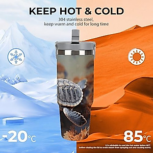 YTLKGFP 30 Oz Large Capacity Car Cup Cut Sea Turtle Tumbler with Handle Straw Lid Insulated Stainless Steel Water Bottle Travel Mug Leak-proof Car Cup Keeps Cold Or Hot