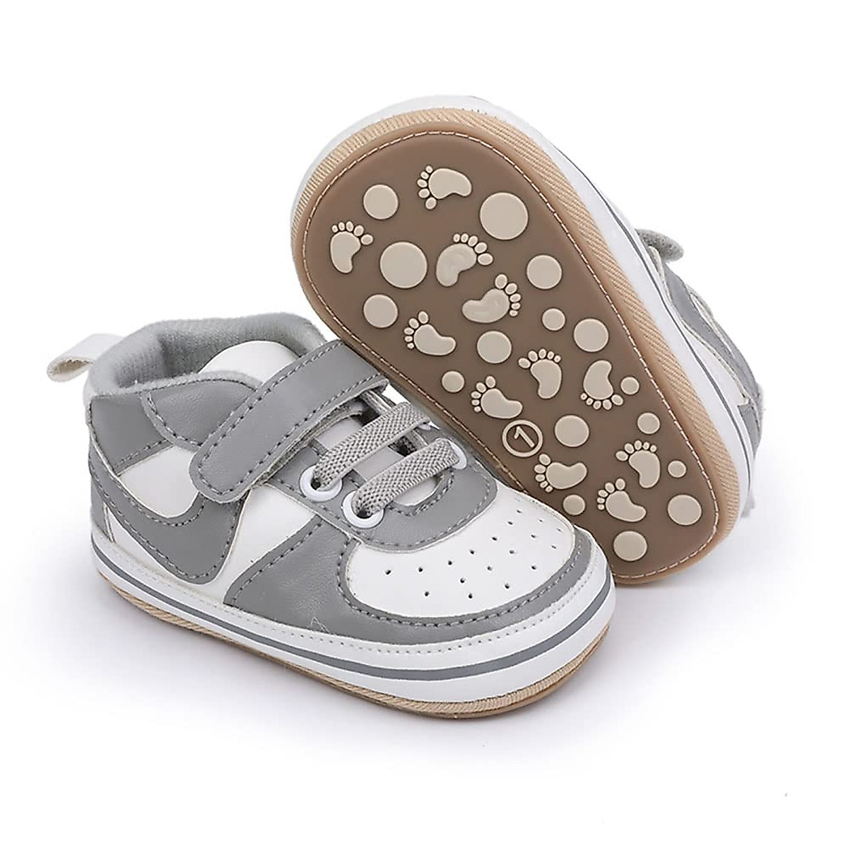 Clowora Unsex Baby Shoes Boys Girls Infant Sneakers Non-Slip Soft Rubber Sole Toddler Crib First Walker Lightweight Shoes(A03/Grey,6-12 Months)