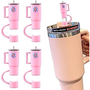 Straw Cover Cap for Stanley Cup, 4Pcs Straw Covers Topper Compatible with Stanley 30 40 OZ Tumbler Cup, 10MM Drinking Straw Tip Stopper Straws Covers for Stanley Tumbler Cups Accessories (Pink)