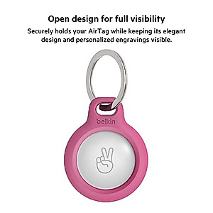 Belkin Apple AirTag Secure Holder with Key Ring - Durable Scratch Resistant Case With Open Face & Raised Edges - Protective AirTag Keychain Accessory For Keys, Pets, Luggage, Backpacks - Pink