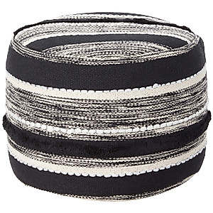 LR Home White Ottoman Pouf, 18"X18", Black/Natural -