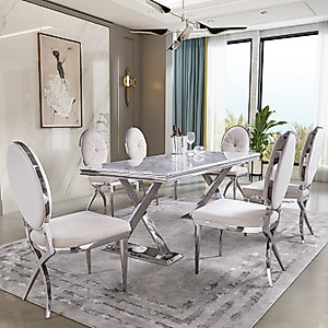 Asday Beige Dining Chairs Set of 2, Beige Velvet with Sliver Polished Metal Legs Dining Room Chiars, Upholstered Kitchen Chairfor Living Room, Dinning Room, Office(Set of 2)