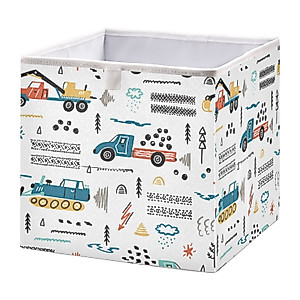 DOMIKING Toy Cars Construction Trucks Storage Baskets for Shelves Foldable Collapsible Storage Box Bins with Fabric Bins Cube Toys Organizers for Pantry Bathroom Baby Cloth Nursery,11 x 11inch