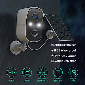 Techage Security Cameras Wireless Outdoor, Solar Cameras for Home Security Outside with AI Motion Detection, 1080P Color Night Vision, IP66 Weatherproof, 2-Way Talk, 2.4Ghz WiFi, Cloud/SD Storage
