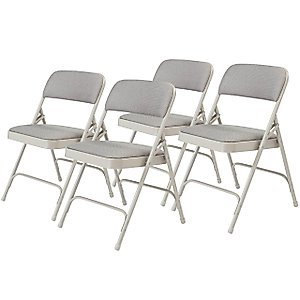 National Public Seating 2200 Series Steel Frame Upholstered Premium Fabric Seat and Back Folding Chair with Double Brace, 480 lbs Capacity, Model 2202 Graystone/Gray (Carton of 4)
