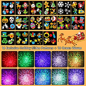 Elec3 Ocean Wave Christmas Projector Lights,16 Slides 2 in 1 Moving Pattern Projection Lights Landscape Lights Waterproof Outdoor Indoor for Holidays Halloween Parties Decoration