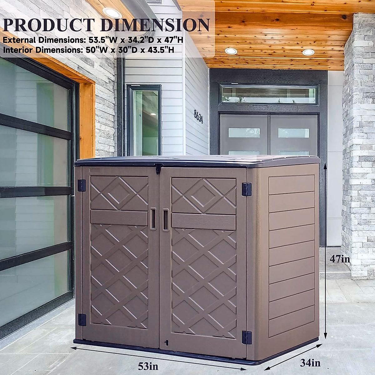 ADDOK Horizontal Outdoor Storage Sheds,Large Resin Outdoor Storage Cabinet for Patio Furniture,Grill and Gardening Tools.(38Cu.ft)