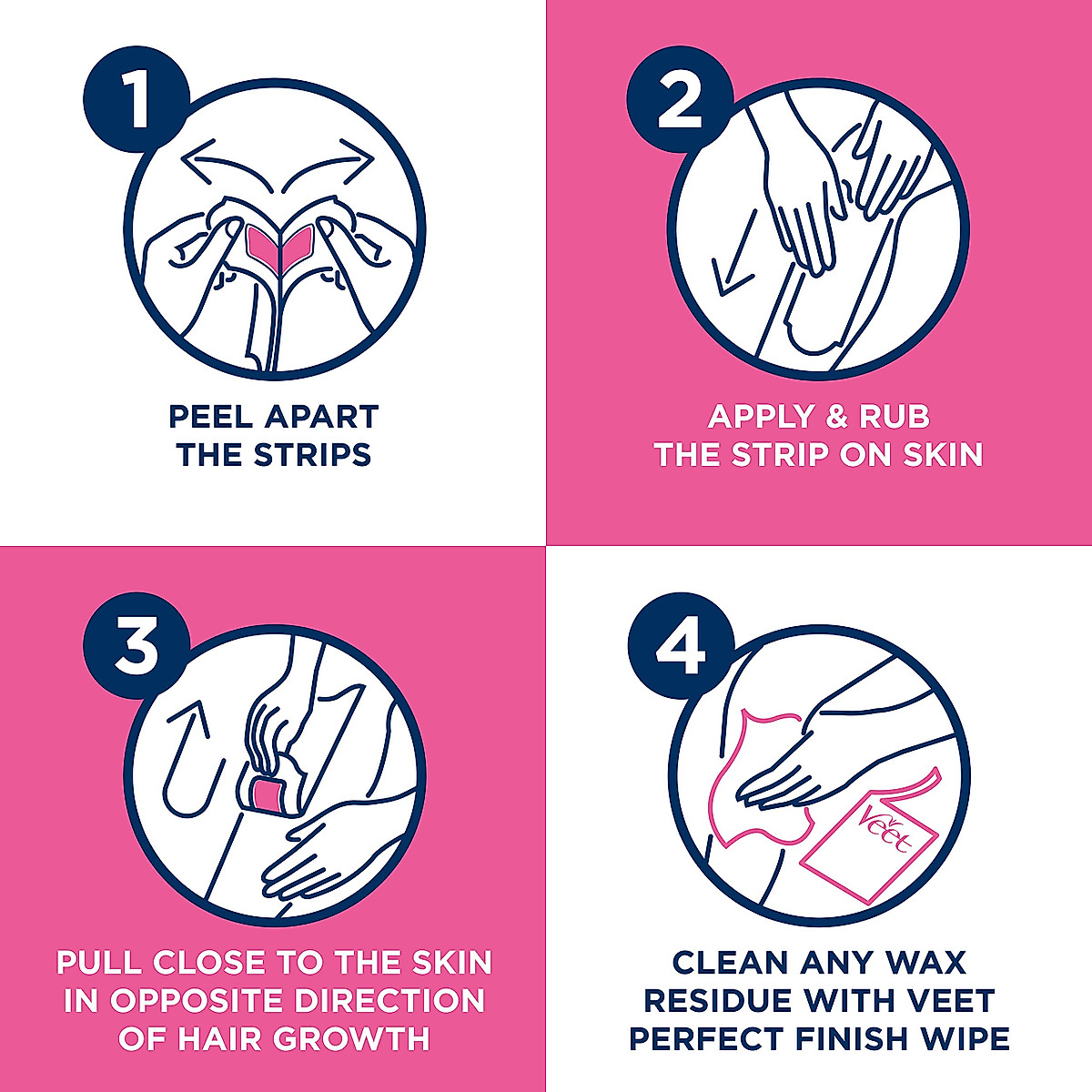 Veet Pure Cold Wax Strips, Legs & Body, Sensitive Skin, 20 Strips, 2 Finish Wipes, Hair Removal, Removes Hair From Root, 28 Days Smoothness, Hypoallergenic Formula (Packaging may vary)