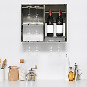Elegant Designs HG1020-RGY Bartow Wood Shelf with Glass Holder Wall Mounted Wine Rack, Rustic Gray