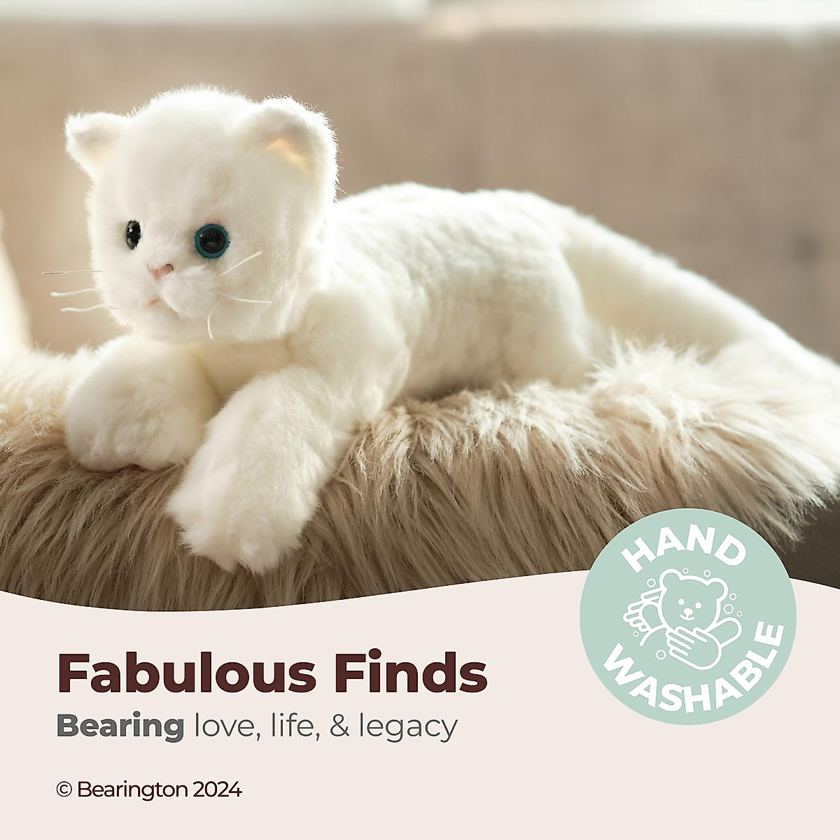 Bearington Collection Muffin Plush White Cat Stuffed Animal, 15 Inch