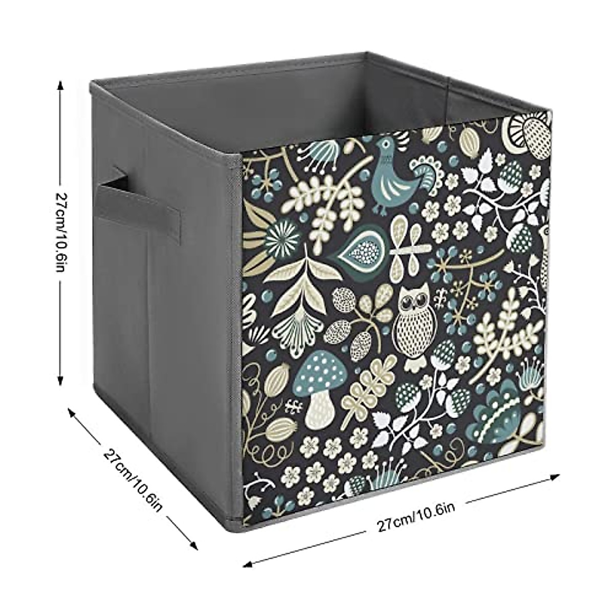Forest Seamless Pattern Foldable Storage Bins Printd Fabric Cube Baskets Boxes with Handles for Clothes Toys, 11x11x11