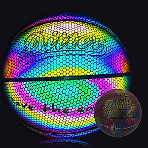 HAYCHE Reflective Basketball Size 7, Holographic Glowing Reflective Basketball Colorful Cool Camera Flash Reflective Basketball for Night Adult or Kids Basketball Gift