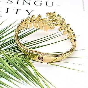 Sparkly Rhinestone Leaf Hinge Bangle Bridal Wedding Statement Bracelet Crystal Adjustable Cuff Bracelets Gold Platinum Tone Women Lover Gifts