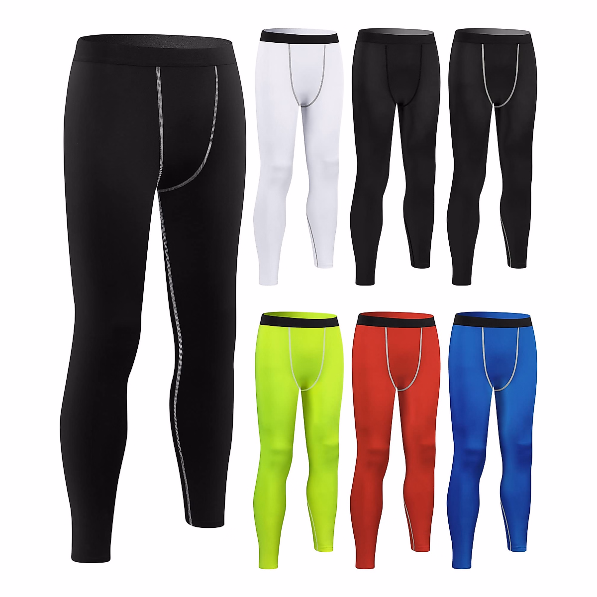 Hicarer 6 Pack Men's Compression Pants Workout Pants Athletic Compression Leggings Running Tights for Men Sport Supplies (Multicolor, Large)