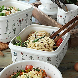 RACHEL BARKER Meadow Flower Porcelain Serve and Store Airtight Large Container (120OZ)