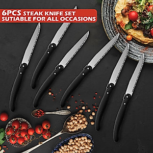 KITCHENTREND Knife Set, Steak Knives Set of 6, 6 Pcs Steak Knife Set Dishwasher Safe Knife Set, New Laguiole Premium serrated knife set, knives Set for Kitchen (Black)