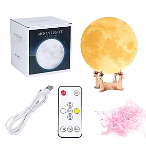 Custom Moon Lamp with Your Photo Text - 3D Printing Moon Light 5.9 Inch Touch Change 2 Colors - Personalized Christmas Birthday Valentine's Gift For Her Women Wife Girlfriend Couple Daughter Son