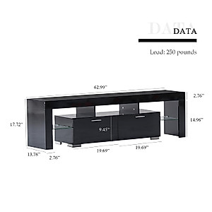 Eifizek Modern LED TV Stand for 75 inch TV, Entertainment Center with Storage, Black LED TV Stand for Living Room, Bedroom