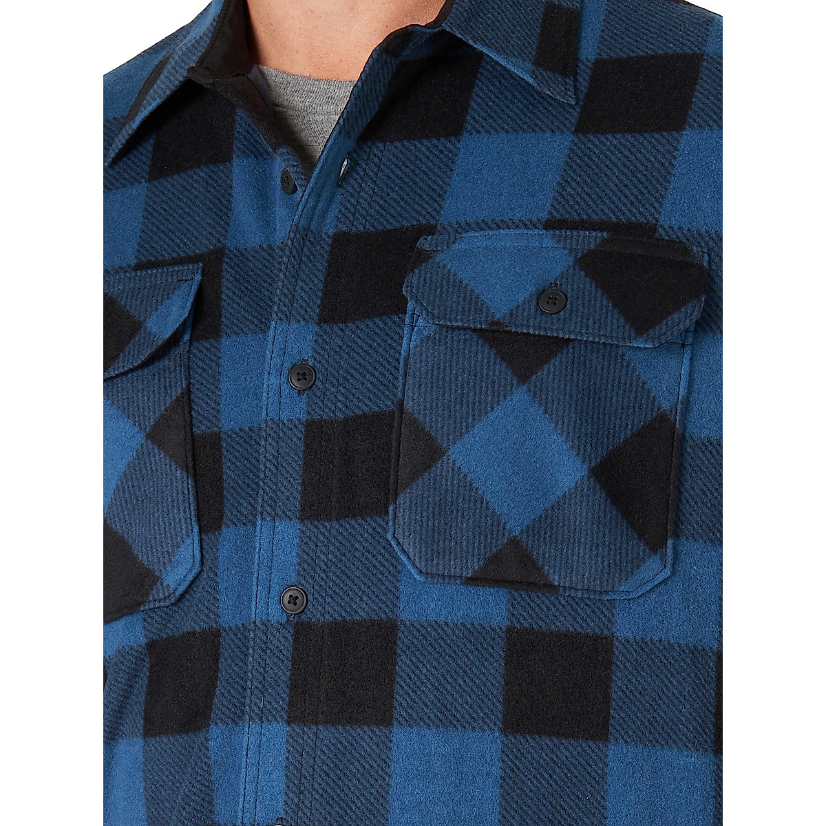 Wrangler Authentics Men's Long Sleeve Heavyweight Fleece Shirt Blue Buffalo Plaid Large