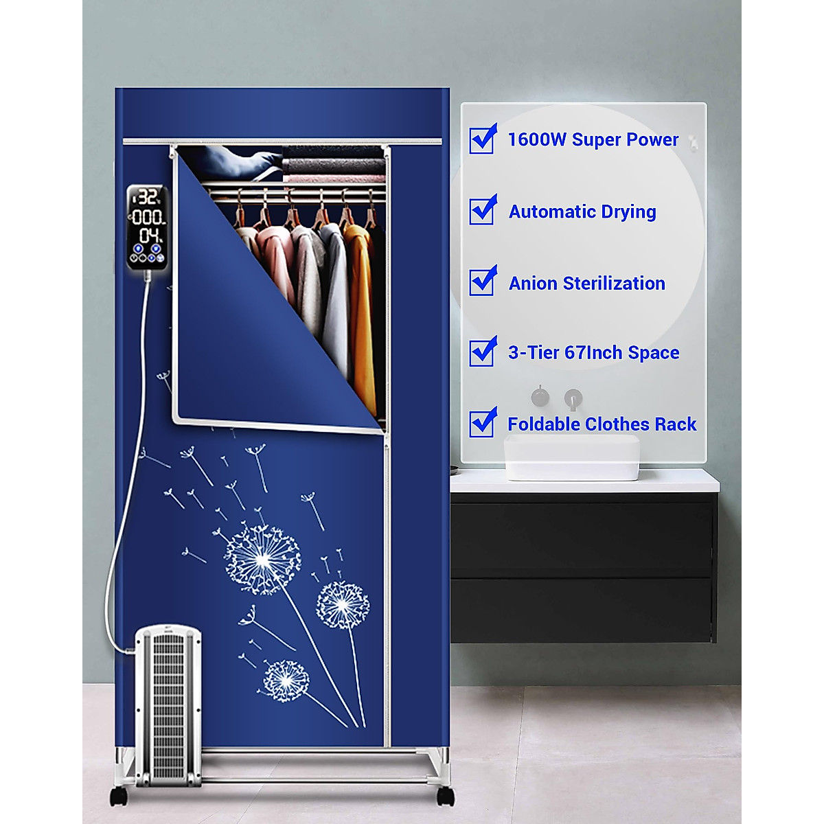 KASYDoFF Clothes Dryer, 35LB Capacity-67Inch Portable Dryer (Anion), 1600W-3 Tier Foldable Clothes Dryer Rack, Energy Saving Portable Dryer for Apartment, Indoor, Travel, RV