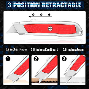 DIYSELF 4 Pack Box Cutter Retractable, Heavy Duty Box Knife with 10 Extra Utility Blades, Comfortable Utility Knife Retractable for Work, Razor Knife, Sharp Box Cutters for Cardboard, Package Opener