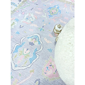 Modern Oushak Rug, Vintage Turkish Lavender Oriental Antique Inspired Washable Area Rugs, Luxury Living & Dining Room Lounge Bedroom Nursery 7'5 x 9'9