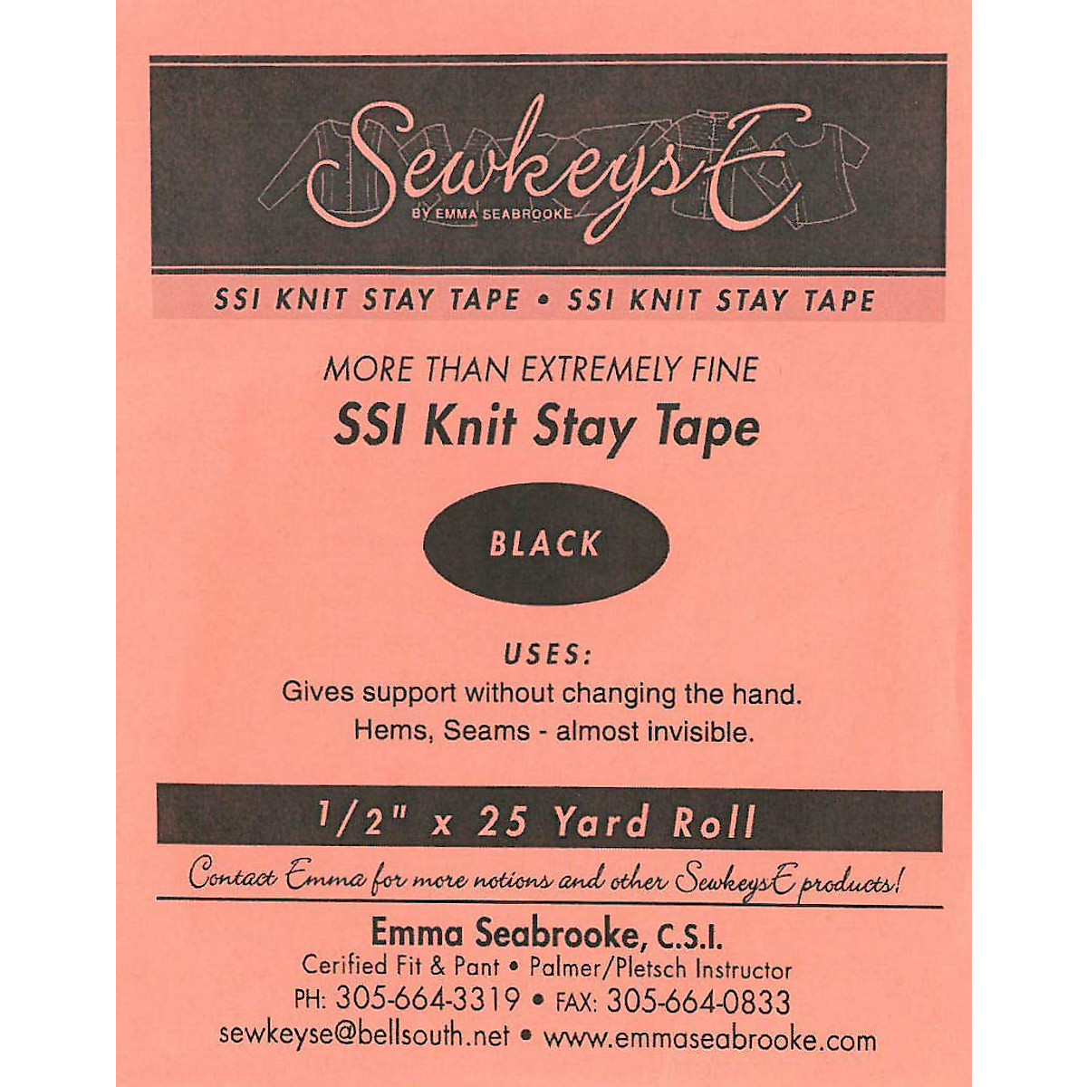 Field's Fabrics Black - 1/2" Fusible SS1 Knit Stay Tape - More Than Extremely Fine 0.5" X 25 Yards SewkeysE Knit Swim Suit Interfacing Sold by The 25 Yard Roll (SSI.5-BL) M494.19