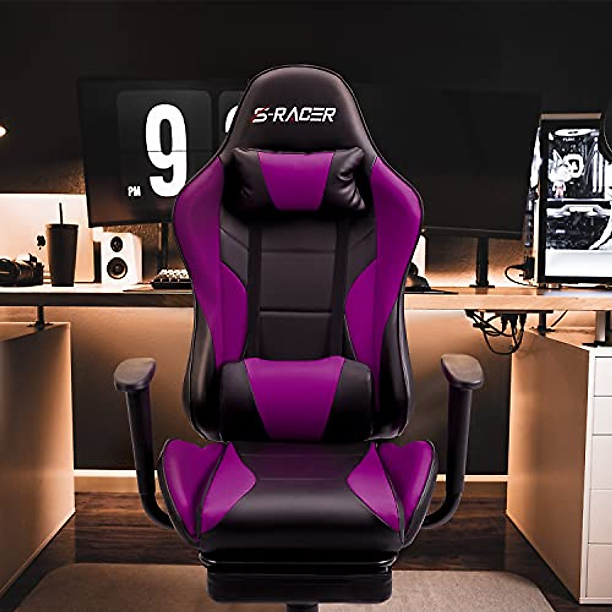 Homall Gaming Chair Computer Office Chair Ergonomic Desk Chair with Footrest Racing Executive Swivel Chair Adjustable Rolling Task Chair (Purple)