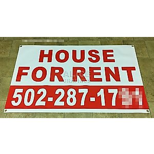 Alice Graphics 28" X 46" Custom Printed HOUSE FOR RENT Banner Sign with Your Phone Number (Design #2), Existing Text Change Available (Optional)