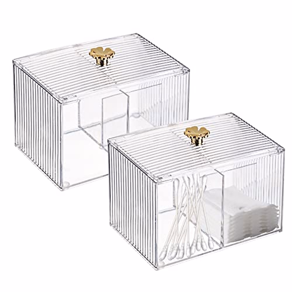 Chris.W 2 Pack Cotton Pad Holder, Acrylic Qtip Dispenser Box with Lid, Clear Cotton Swab Ball Organizer Storage, Bathroom Jar Canister Container 3 Compartment for Makeup Pads Sponges Cosmetics