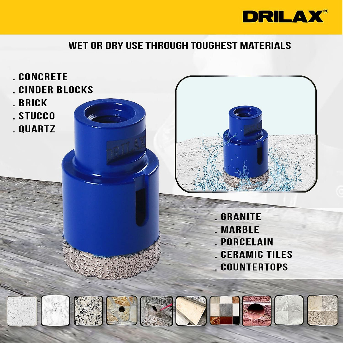 1-1/2 inch Diamond Hole Saw for Angle Grinders Masonry Concrete Granite Quartz Porcelain Ceramic Tile Hole Saw Brick 5/8"-11 Threaded Connection Heavy Duty Diamond Core Hole Saw Dry