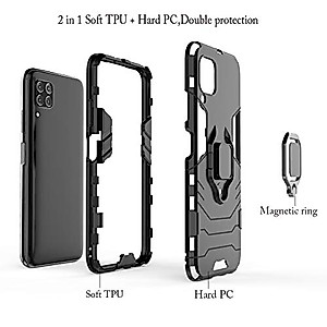 EasyLifeGo for Huawei P40 lite/Huawei Nova 7i Kickstand Case with Tempered Glass Screen Protector [2 Pieces], Hybrid Heavy Duty Armor Dual Layer Anti-Scratch Case Cover, Blue