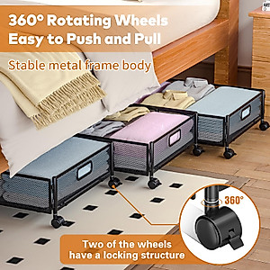 Lingusta Under Bed Storage with Wheels,Rolling Under Bed Storage Containers,Under Bed Shoe Storage,Under Bed Storage for Bedroom Clothes Shoes Blankets (2 pack, Black)